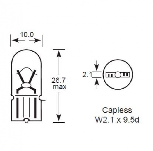 B297: 12 Volt 2CP WEDGE T10 base Instrument & Panel bulb - Side ...