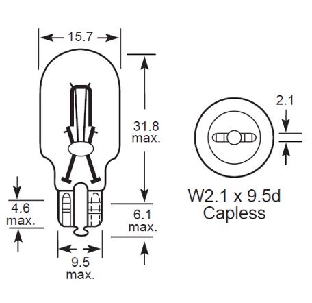 B921-6: 6 Volt 18W WEDGE T15 W16W base CLEAR Warning bulb - All Bulbs ...