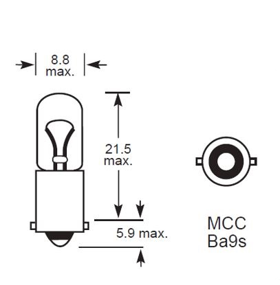 B289: 24 Volt 2W MCC BA9S base Instrument & Panel bulb with 8.5mm ...