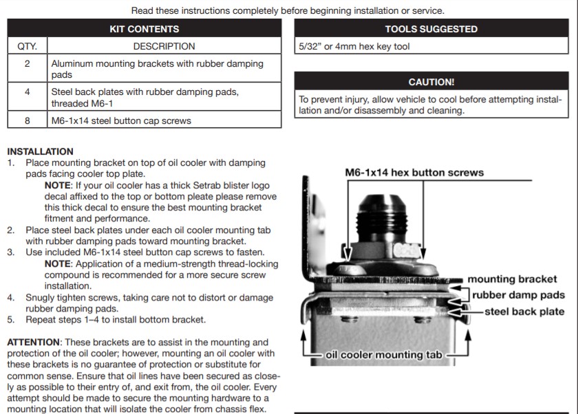 OCBHW: Setrab half width cooler mounting bracket kit - Oil Coolers ...